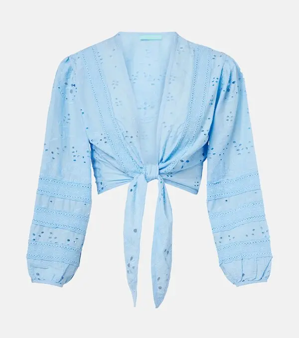 Melissa Odabash Pia Broderie Anglaise Cotton Top - Blue