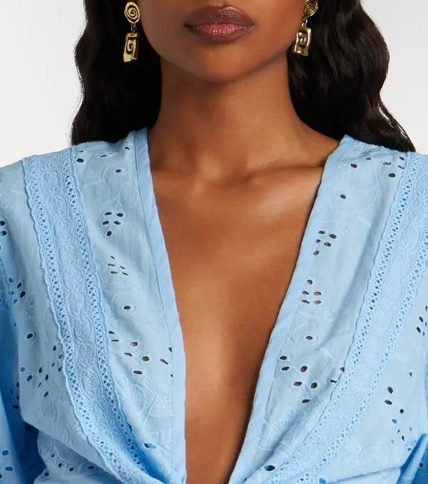 Melissa Odabash Pia Broderie Anglaise Cotton Top - Blue