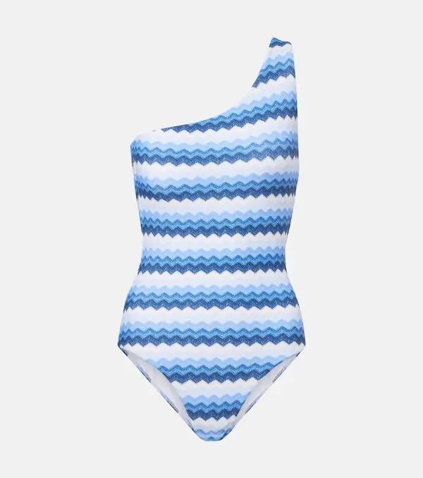 Melissa Odabash One-shoulder Chevron Swimsuit - Blue