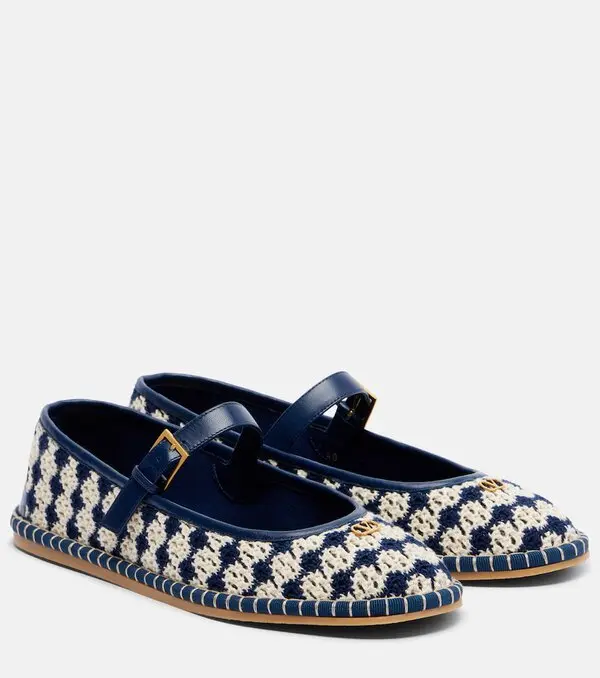 Valentino Garavani La Cruisette Crochet Mary Jane Flats - Blue