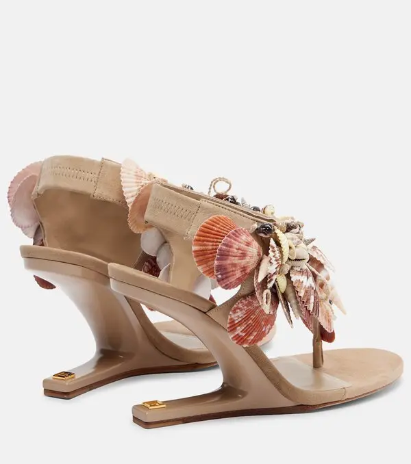 Balmain Embellished Suede Slingback Wedges