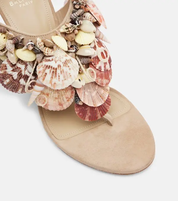 Balmain Embellished Suede Slingback Wedges