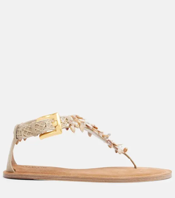 Balmain Embellished Suede Thong Sandals
