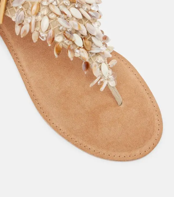 Balmain Embellished Suede Thong Sandals