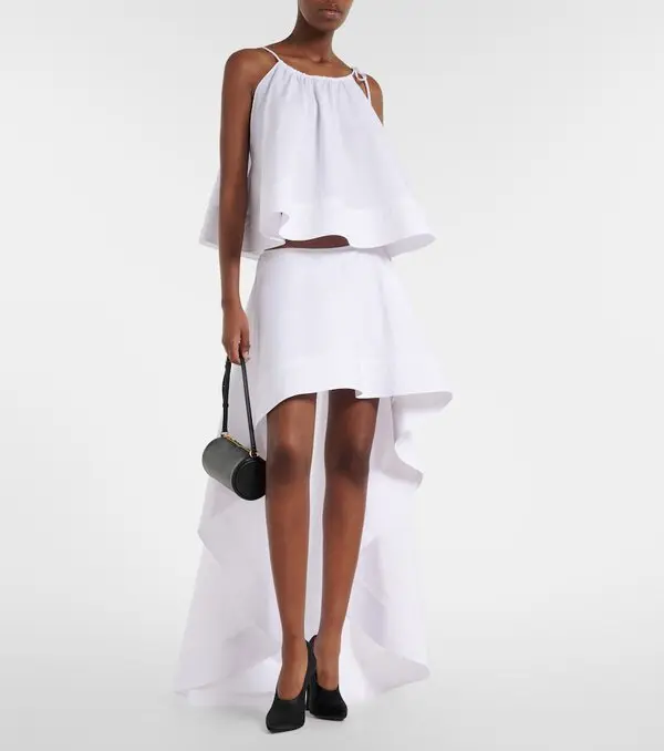 Stella McCartney Asymmetric Ruffled Cotton Poplin Miniskirt - White