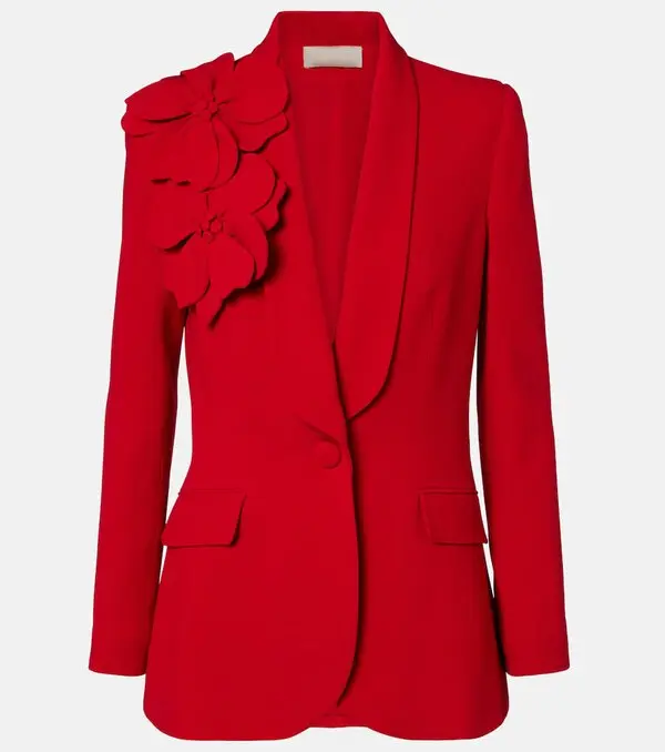 Elie Saab Cady Blazer With Floral Appliqu - Red