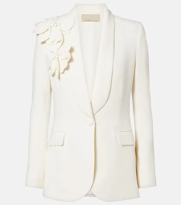 Elie Saab Floral-appliqué Cady Blazer - White