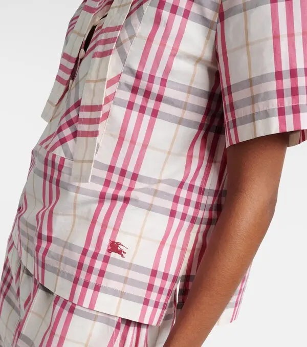 Burberry Check Cotton Blouse With Self-tie Collar