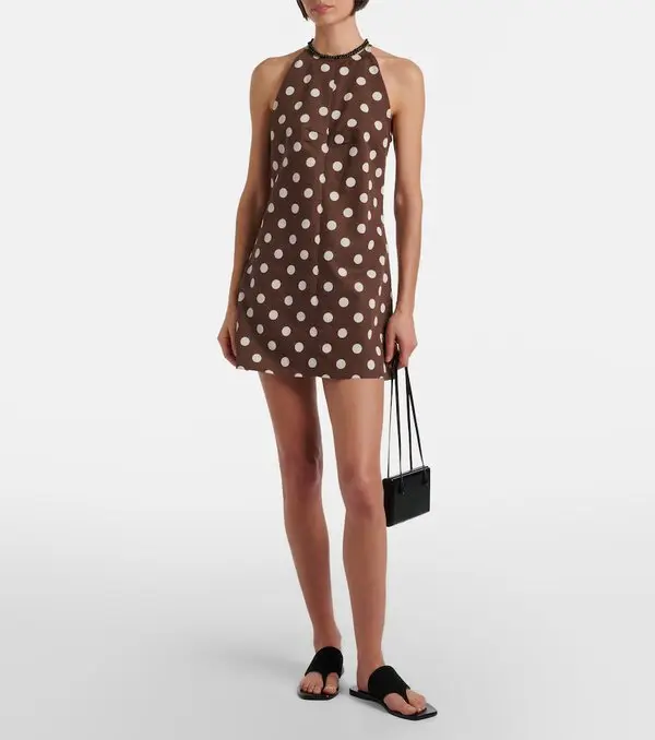 Asceno Antigua Polka Dot Linen And Cotton Minidress - Brown