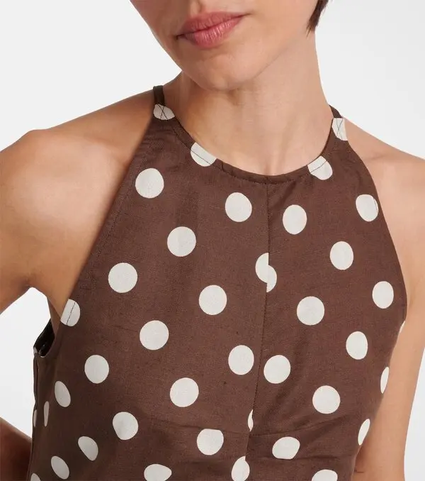 Asceno Antigua Polka Dot Linen And Cotton Minidress - Brown