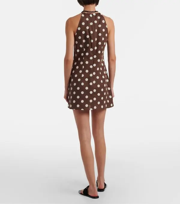 Asceno Antigua Polka Dot Linen And Cotton Minidress - Brown