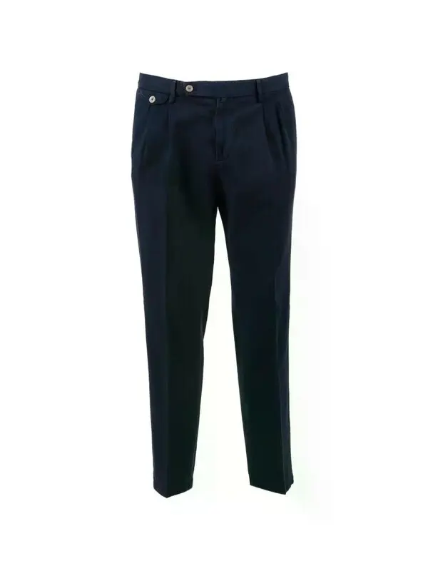 BRIGLIA 1949 Navy Twill Pleated Flap-pocket Trousers - Blue