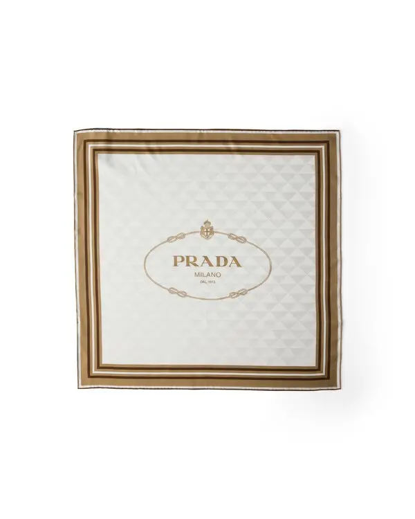 Prada Printed Silk Twill Jacquard Scarf 55 - Neutral