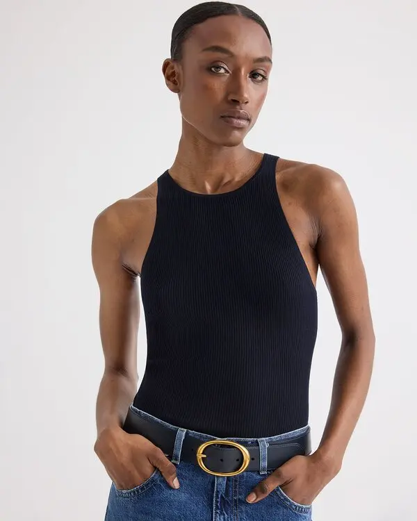 TWP Ribbed Racerback Tank In Viscose Silk - Midnight