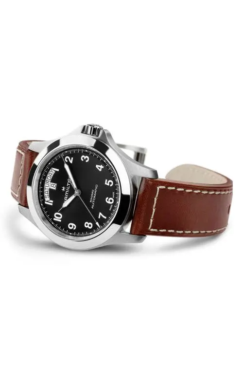 Hamilton Khaki Field Automatic Watch With Leather Strap - Black