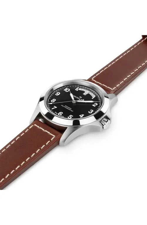 Hamilton Khaki Field Automatic Watch With Leather Strap - Black