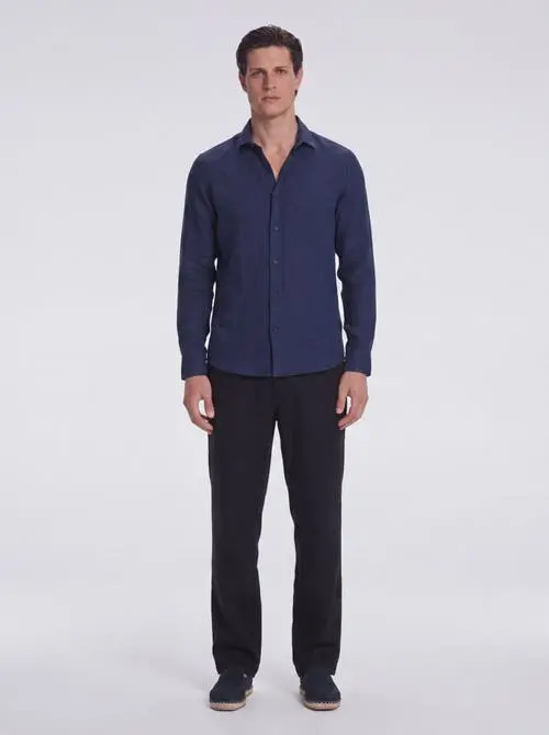 MOEVA James Linen Slim-fit Shirt - Navy