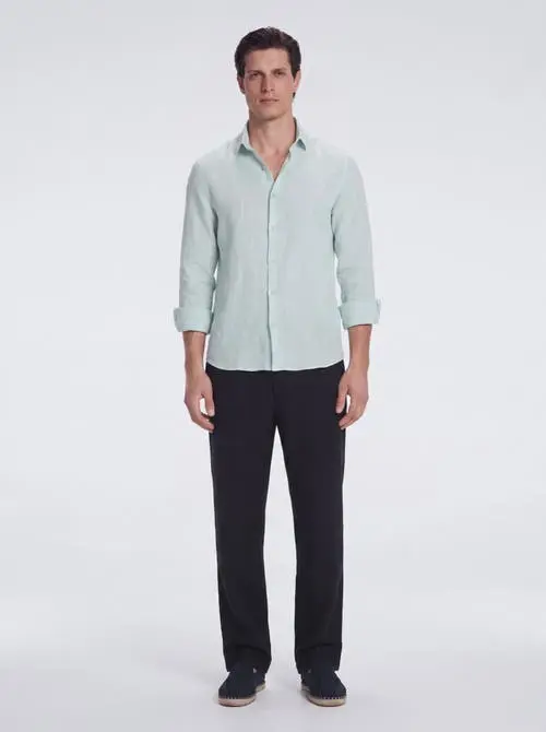 MOEVA James Linen Slim-fit Shirt - Open Blue