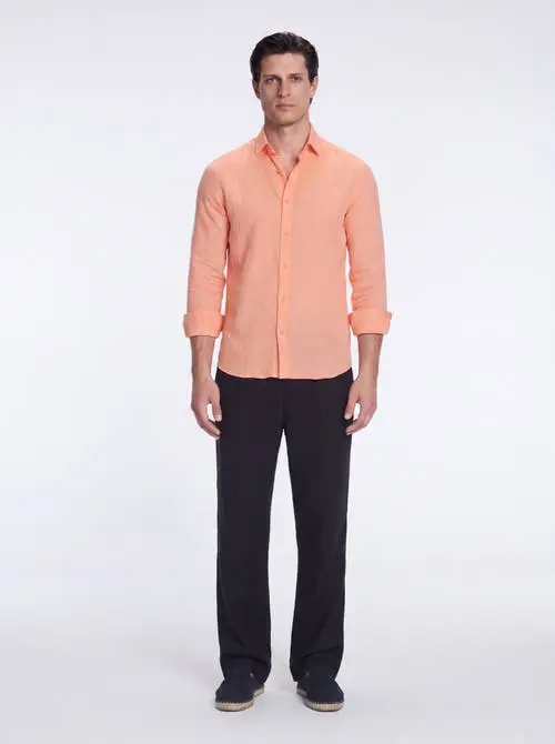 MOEVA James Linen Slim-fit Shirt - Orange