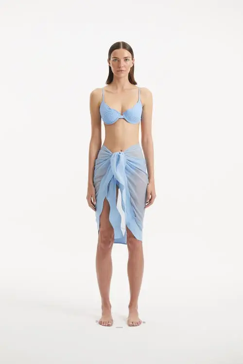 MOEVA Raiden Tie Front Wavy-trim Sheer Sarong - Blue