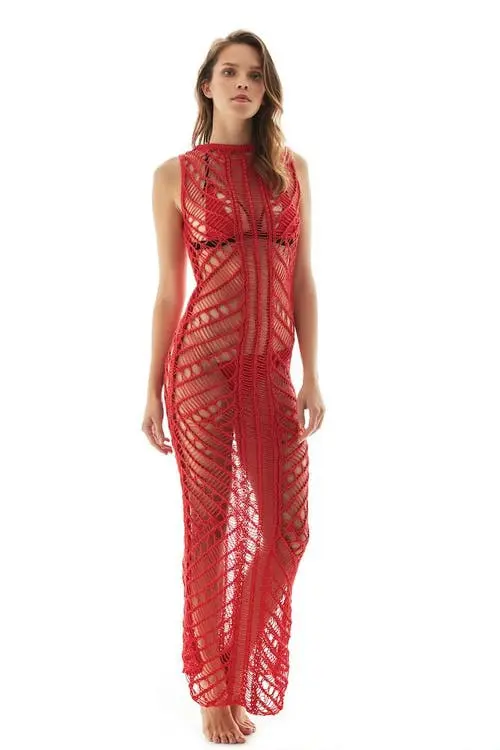MOEVA Luna Crochet Maxi Cover-up Dress - Red