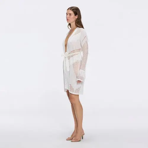 MOEVA Kenga Knitted Knee-length Long-sleeve Belted Kaftan - White