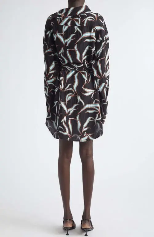 Proenza Schouler Floral Long Sleeve Linen & Silk Matelassé Shirtdress - Black Multi