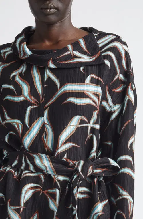 Proenza Schouler Floral Long Sleeve Linen & Silk Matelassé Shirtdress - Black Multi