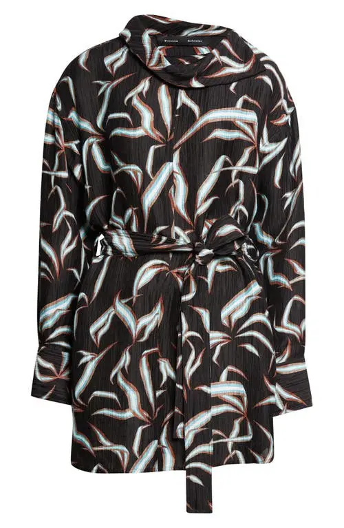 Proenza Schouler Floral Long Sleeve Linen & Silk Matelassé Shirtdress - Black Multi