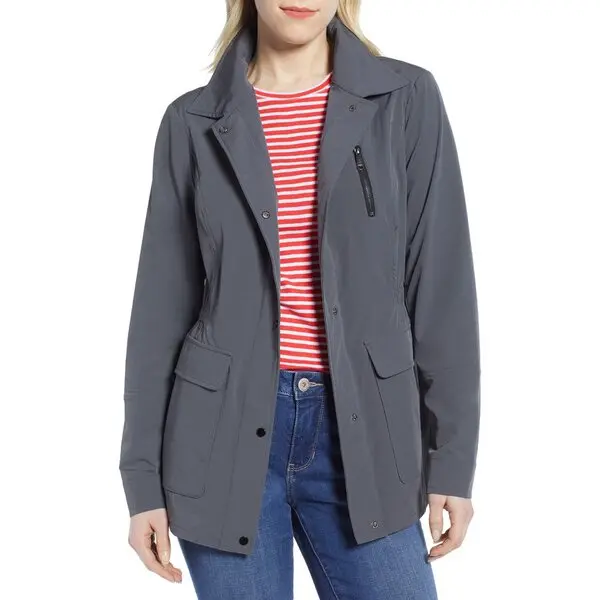Sam Edelman Shirt Jacket With Drawstring Waist And Zip Chest Pocket