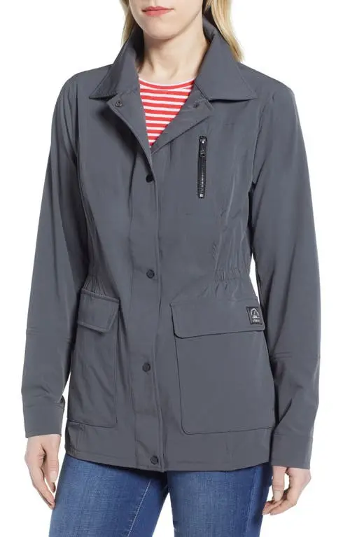 Sam Edelman Shirt Jacket With Drawstring Waist And Zip Chest Pocket