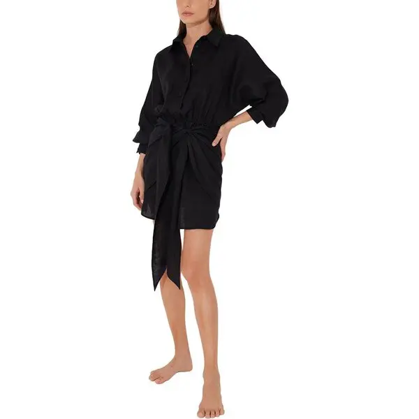 MOEVA Guadalupe Linen Shirt Dress Cover-up - Black