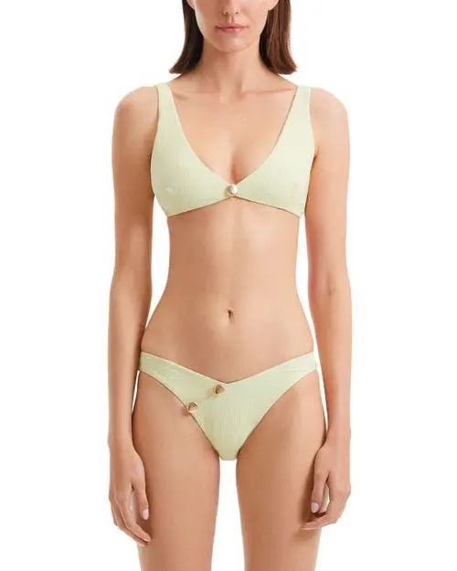 MOEVA V-neck Bikini Top With Gold Button Embellishments - Yellow