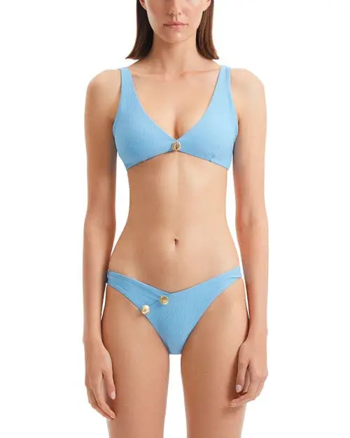 MOEVA Aeron V-neck Bikini Top With Shell Gold Button Details - Blue
