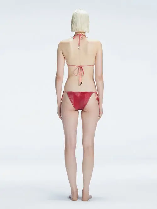 MOEVA Hermione Triangle Bikini Top In 3d Printed Fabric - Red