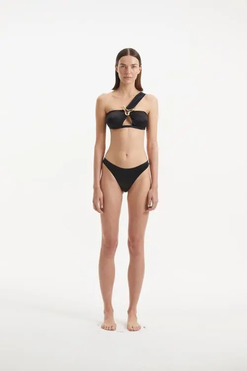 MOEVA Sereia One Shoulder Bikini Top With Gold Embellishment - Black