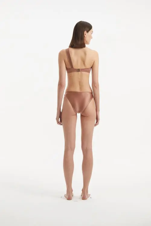 MOEVA Sereia One Shoulder Satin Bikini Top - Brown