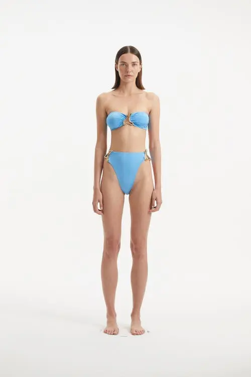 MOEVA Bandeau Bikini Top With Gold Sculpted Detail - Blue