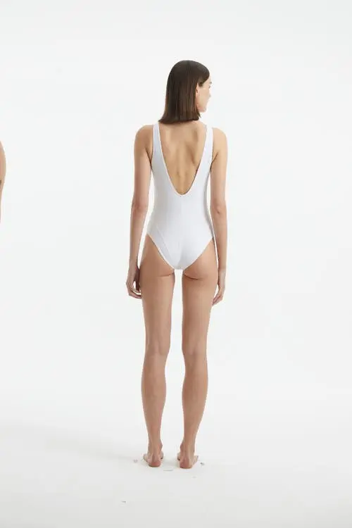 MOEVA One Piece Swimsuit With V-neck And Shell Gold Button Details