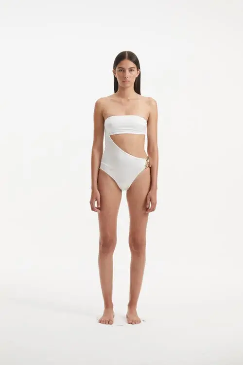 MOEVA Marilla High Waist Strapless One-piece Swimsuit With Gold Sculpted Accessory