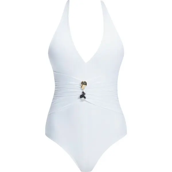 MOEVA Miley One Piece Halterneck Swimsuit With Twisted Gold Accessory - White