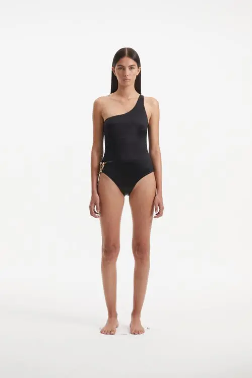 MOEVA Kaimana One-shoulder Satin Swimsuit With Embellishment - Black