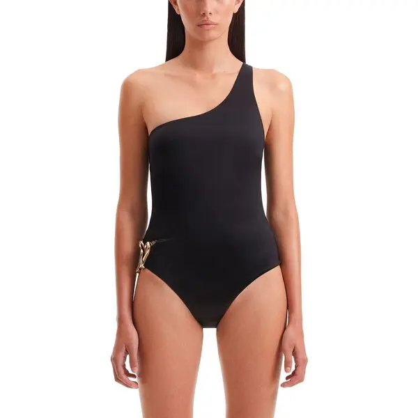 MOEVA Kaimana One-shoulder Satin Swimsuit With Embellishment - Black