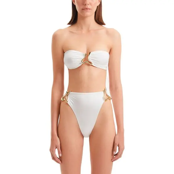 MOEVA Clyde High-waist Bikini Bottom With Gold Embellishment - White