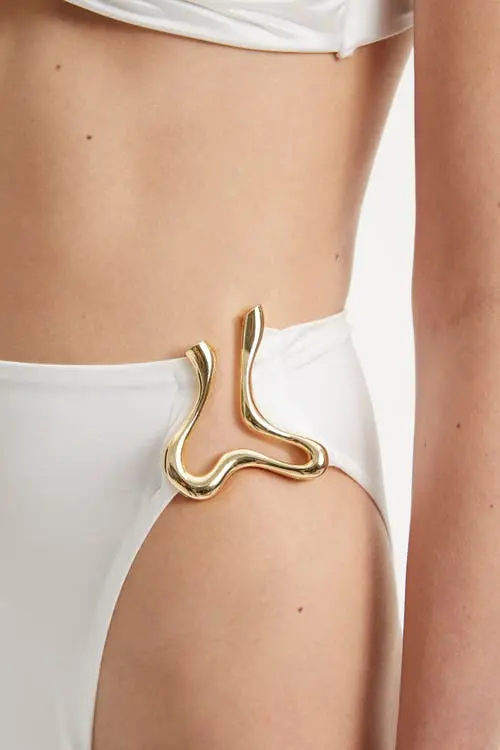 MOEVA Clyde High-waist Bikini Bottom With Gold Embellishment - White