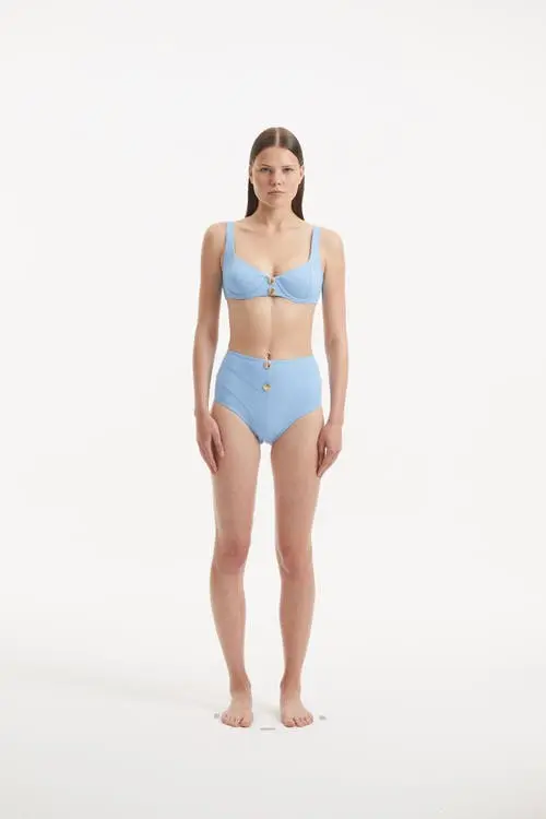 MOEVA Adva High Waist Bikini Bottom With Shell Gold Button Detail