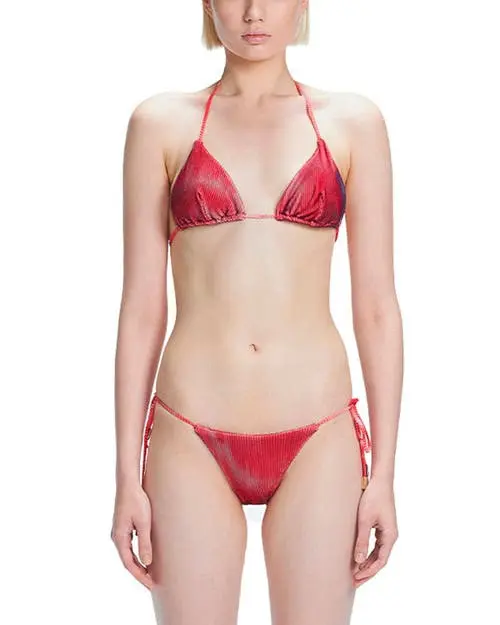 MOEVA Hermione Low Waist Bikini Bottom With 3d Printed Fabric And Side Ties - Red