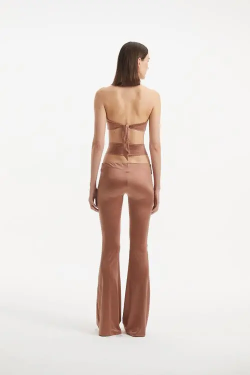 MOEVA Jenna High Waist Flared Cut-out Pants With Gold Accessory In Italian Satin