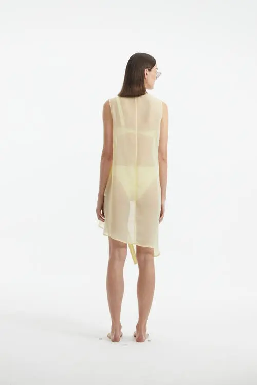 MOEVA Adora Sheer Asymmetric Cover-up With Shell Gold Button Details