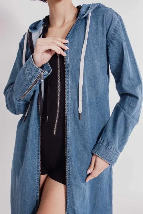 LAS LOUNGEWEAR Compression Sleeve Hoodie - Denim